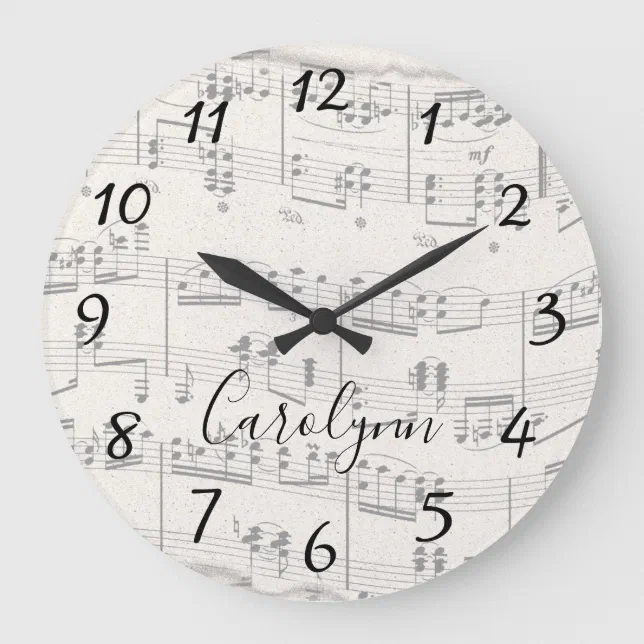 Elegant Music Notes with Script Large Clock | Zazzle