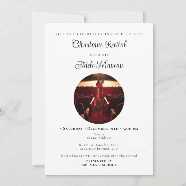 Elegant Music School Student Photo Recital Invitation | Zazzle