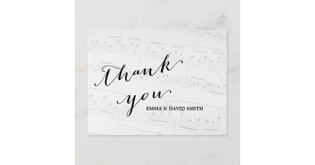 Elegant Musical Wedding Thank You Postcard | Zazzle