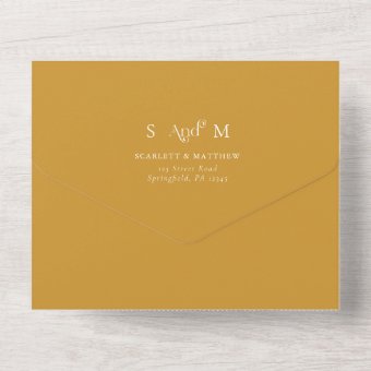 Elegant Mustard Yellow Whimsical Wedding All In One Invitation | Zazzle