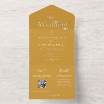 Elegant Mustard Yellow Whimsical Wedding All In One Invitation | Zazzle