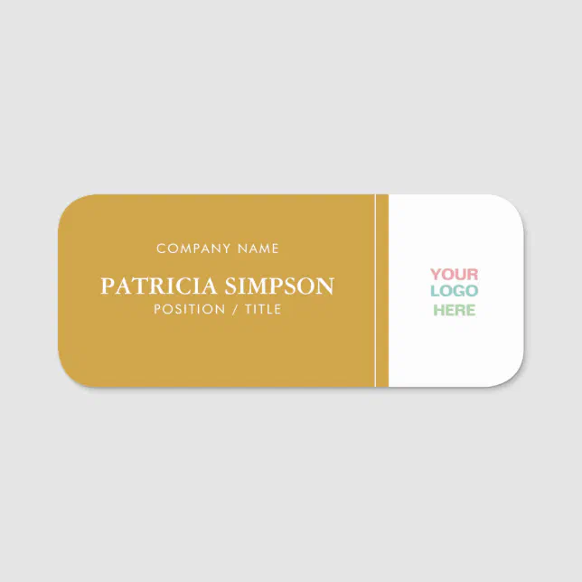 Elegant Mustard Yellow White Corporate Distinction Name Tag | Zazzle