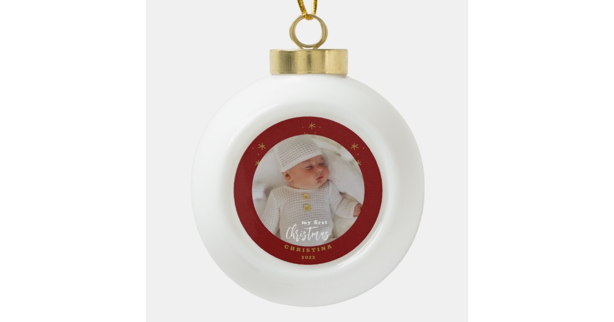 Elegant My First Christmas Baby's Photo Ceramic Ball Christmas Ornament ...