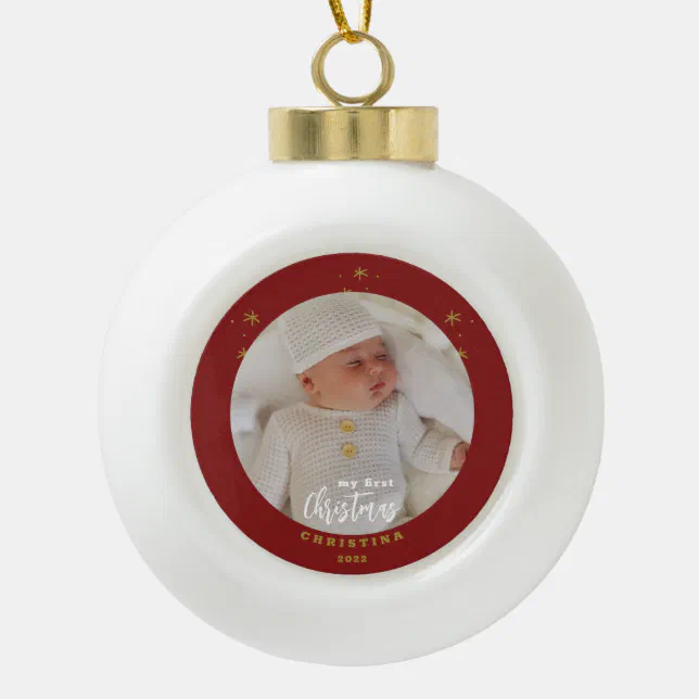 Elegant My First Christmas Baby's Photo Ceramic Ball Christmas Ornament ...