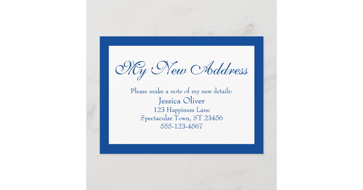 Elegant My New Address Bordered Dark Blue & White Enclosure Card | Zazzle