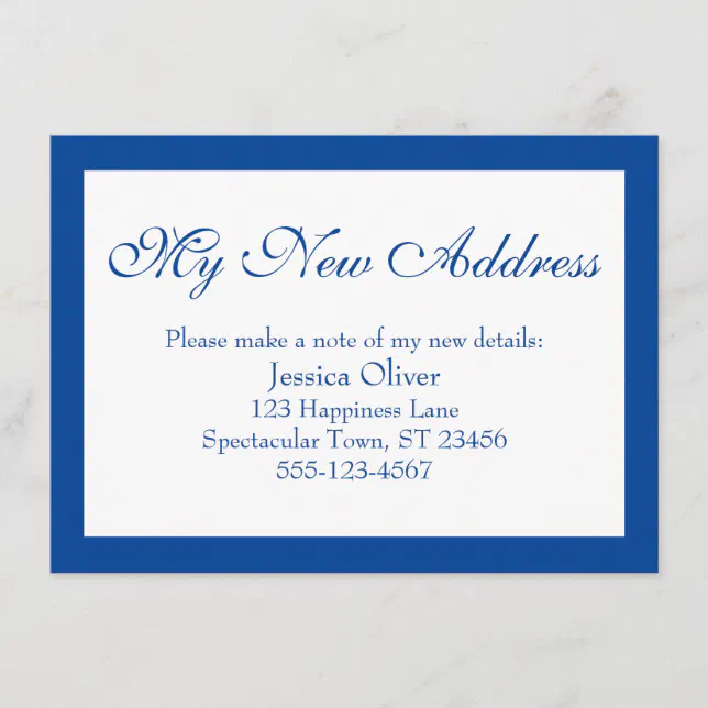 Elegant My New Address Bordered Dark Blue & White Enclosure Card | Zazzle
