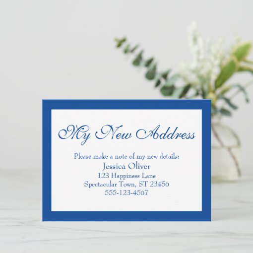 Elegant My New Address Bordered Dark Blue & White Enclosure Card | Zazzle
