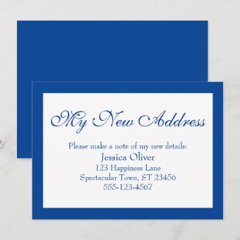Elegant My New Address Bordered Dark Blue & White Enclosure Card | Zazzle