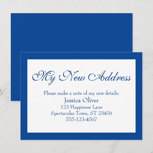 Elegant My New Address Bordered Dark Blue & White Enclosure Card | Zazzle