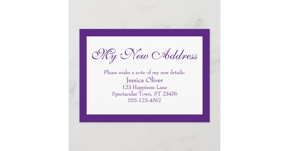 Elegant My New Address Bordered Purple & White Enclosure Card | Zazzle