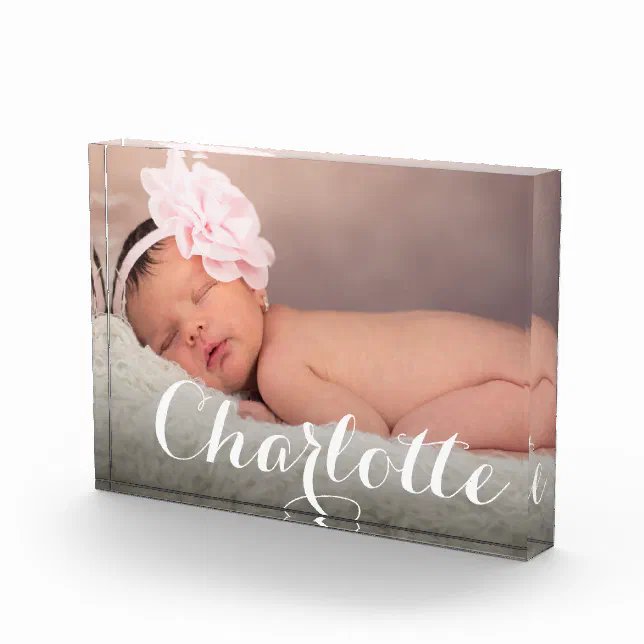 Elegant Name Script Overlay Custom Baby Photo | Zazzle