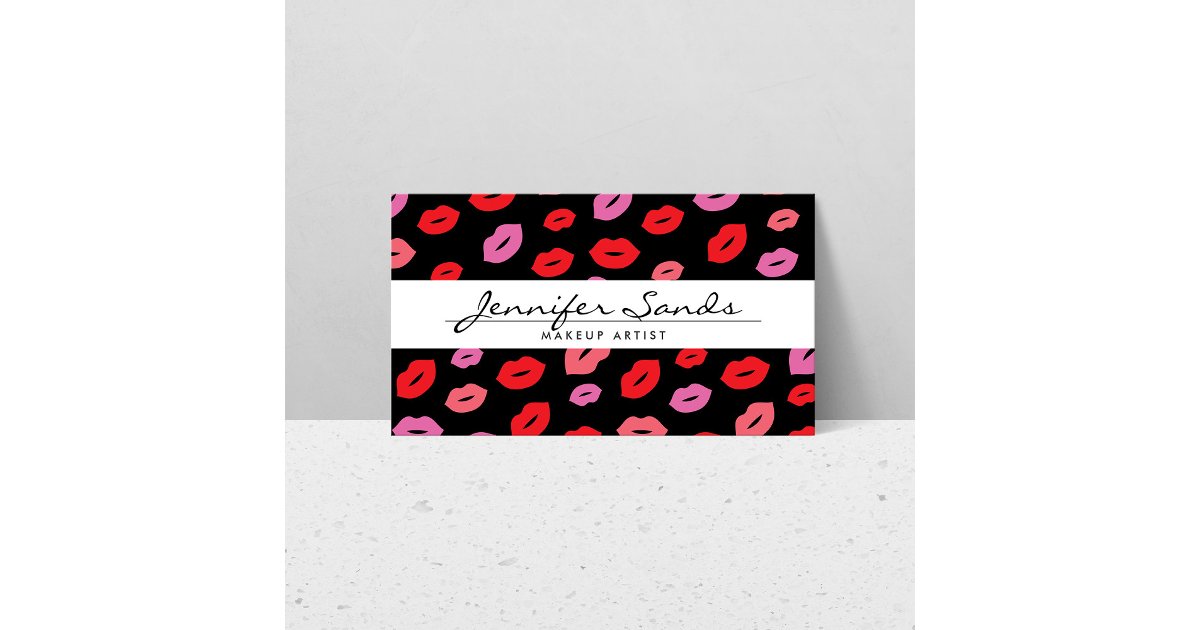 Elegant Name with Glam Lip Print for Makeup Artist Business Card | Zazzle