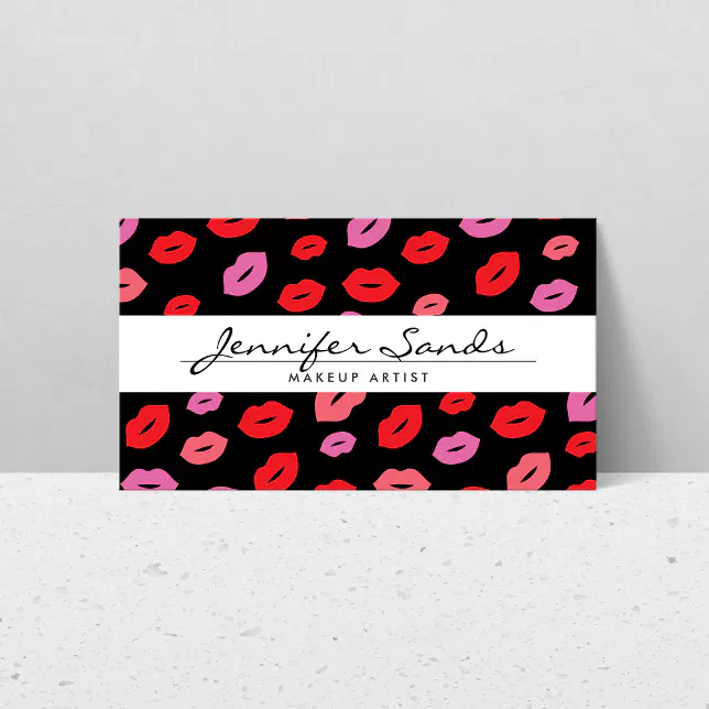 Elegant Name with Glam Lip Print for Makeup Artist Business Card | Zazzle