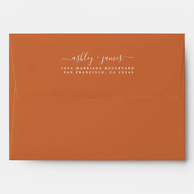 Elegant Names Burnt Orange Wedding Return Address Envelope | Zazzle