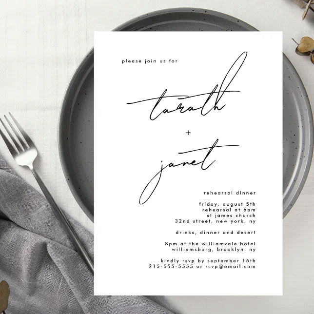 Elegant NAMES | Stylish Wedding Rehearsal Dinner Invitation | Zazzle