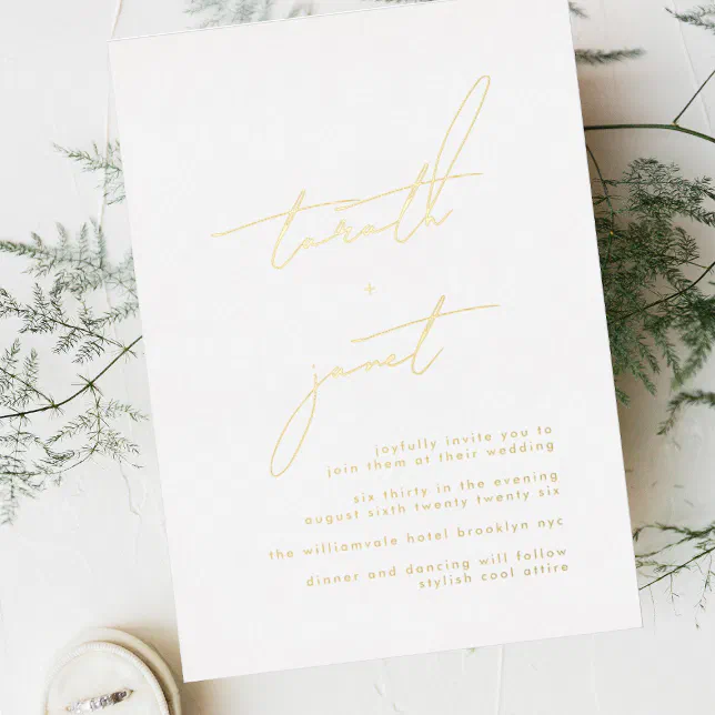 Elegant NAMES | Stylish White & GOLD Wedding Foil Invitation | Zazzle