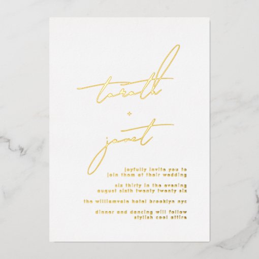 Elegant NAMES | Stylish White & GOLD Wedding Foil Invitation | Zazzle