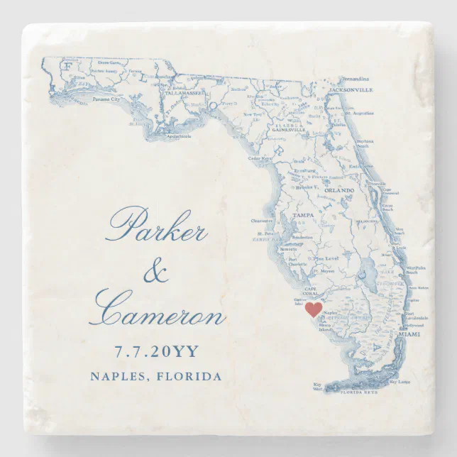 Elegant Naples Florida Map Wedding Keepsake Stone Coaster | Zazzle