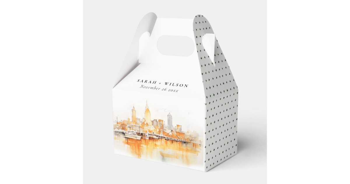 Elegant Nashville City Skyline Watercolor Wedding Favor Boxes | Zazzle