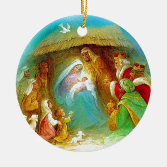 Elegant Nativity scene, Mary Jesus Joseph Ceramic Ornament | Zazzle