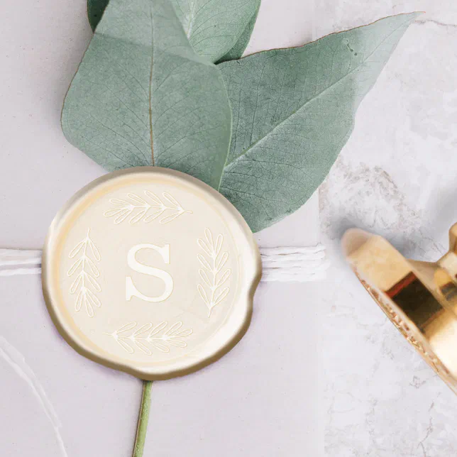 Elegant Natural Laurel Leaf Frame Custom Monogram Wax Seal Stamp | Zazzle