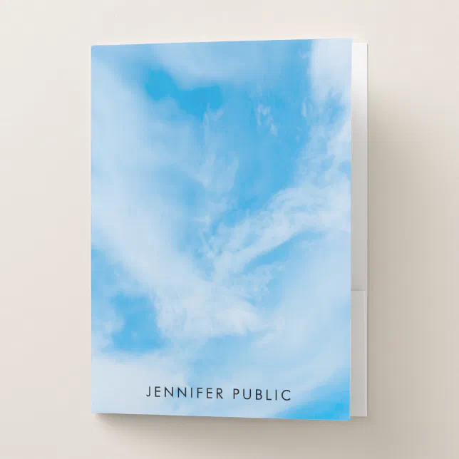 Elegant Nature Blue Sky White Clouds Modern Trendy Pocket Folder | Zazzle
