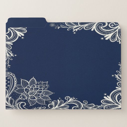 elegant nautical beach white lace navy blue file folder | Zazzle