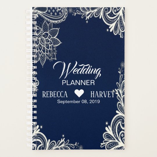 elegant nautical beach white lace navy blue planner | Zazzle.com