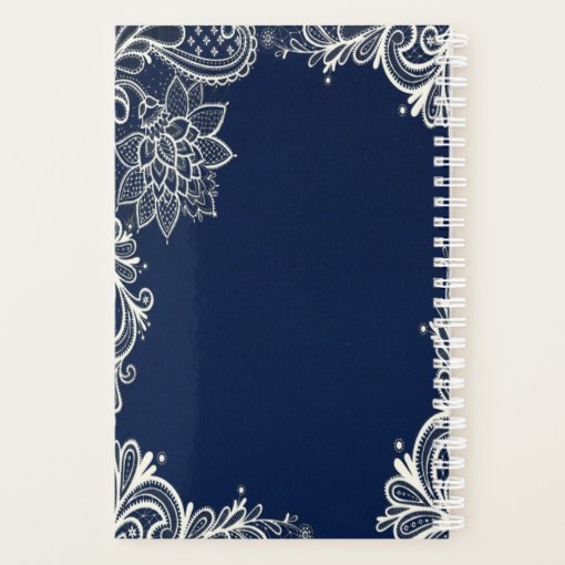 elegant nautical beach white lace navy blue planner | Zazzle