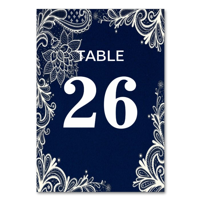 elegant nautical beach white lace navy blue table number | Zazzle.com