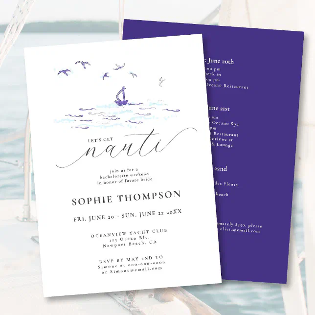 Elegant Nautical Boat Party Bachelorette Weekend Invitation | Zazzle