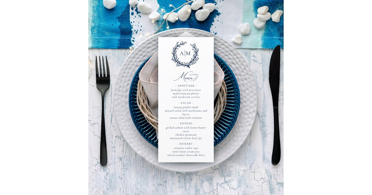 Elegant Nautical Coral Reef Wedding Menu | Zazzle