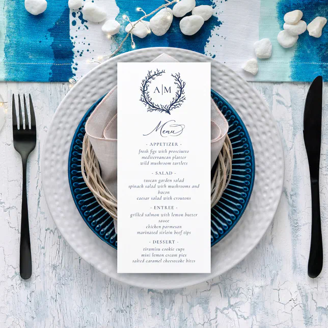 Elegant Nautical Coral Reef Wedding Menu | Zazzle