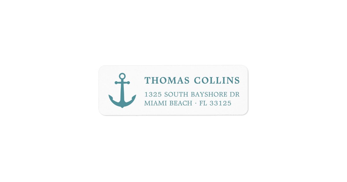 Elegant Nautical Deep Aqua Anchor Return Address Label | Zazzle