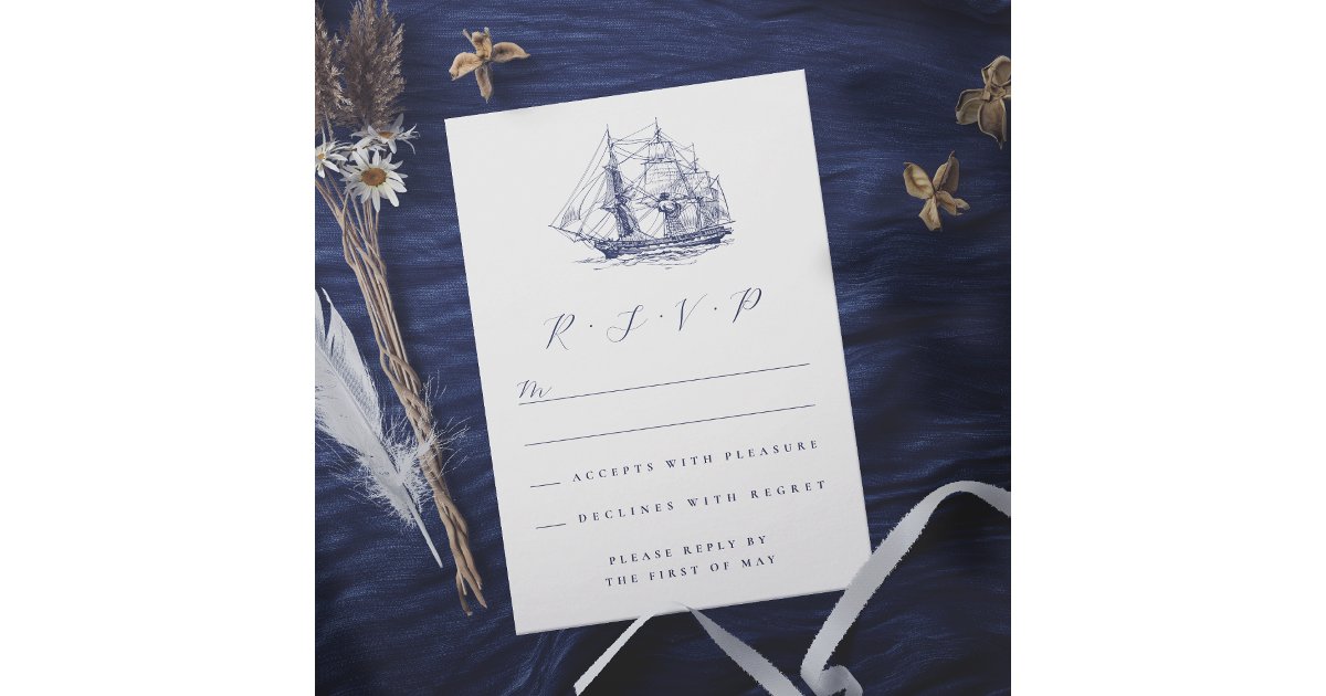 Elegant Nautical Ship Illustration Wedding RSVP Card | Zazzle