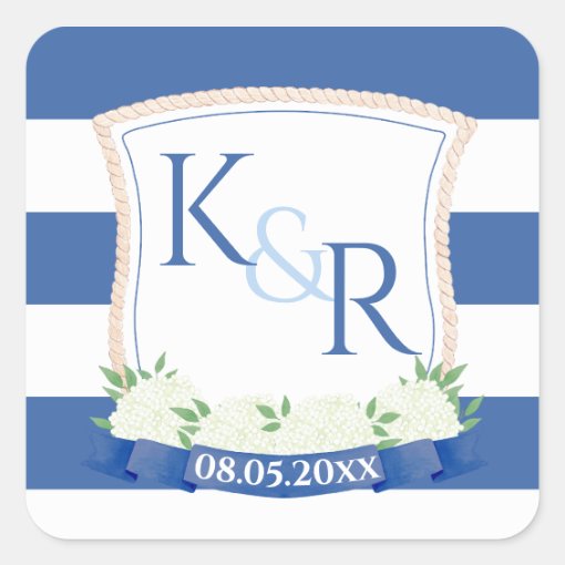 Elegant Nautical Ships Rope Wedding Crest Favor Square Sticker | Zazzle