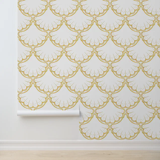 Elegant Nautical theme Golden shell pattern white Wallpaper | Zazzle