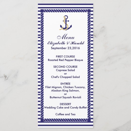 Elegant Nautical Wedding Navy Stripes Menu | Zazzle.com