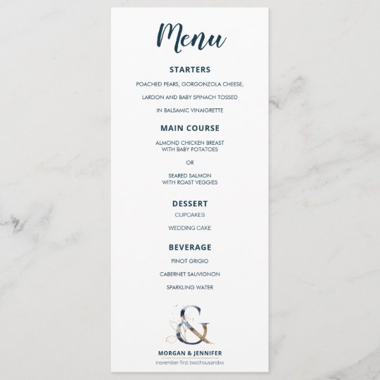 Elegant navy and gold Ampersand Menu | Zazzle.com