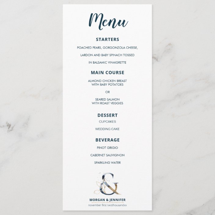 Elegant navy and gold Ampersand Menu | Zazzle.com