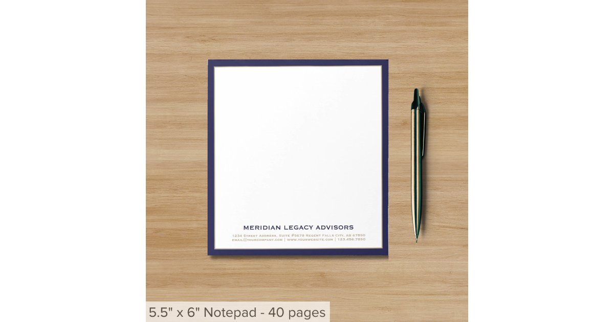 Elegant Navy and Gold Business Notepad | Zazzle