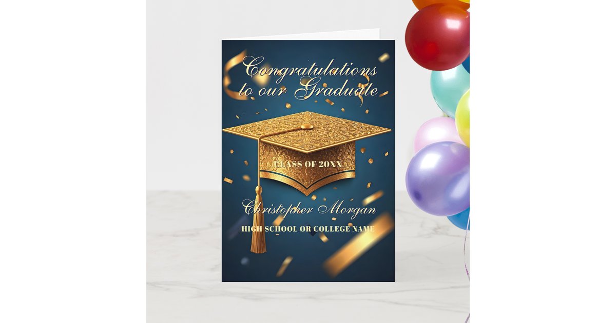 Elegant Navy and Gold Graduation Celebration Card | Zazzle