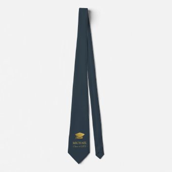 Elegant navy and gold personalized graduation tie | Zazzle