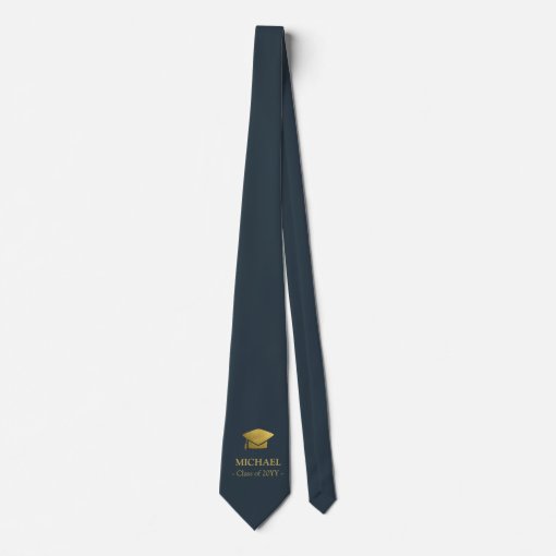 Elegant navy and gold personalized graduation tie | Zazzle