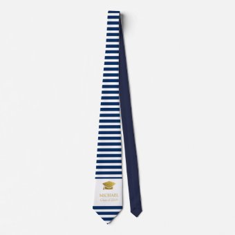 Elegant navy and gold personalized graduation tie | Zazzle