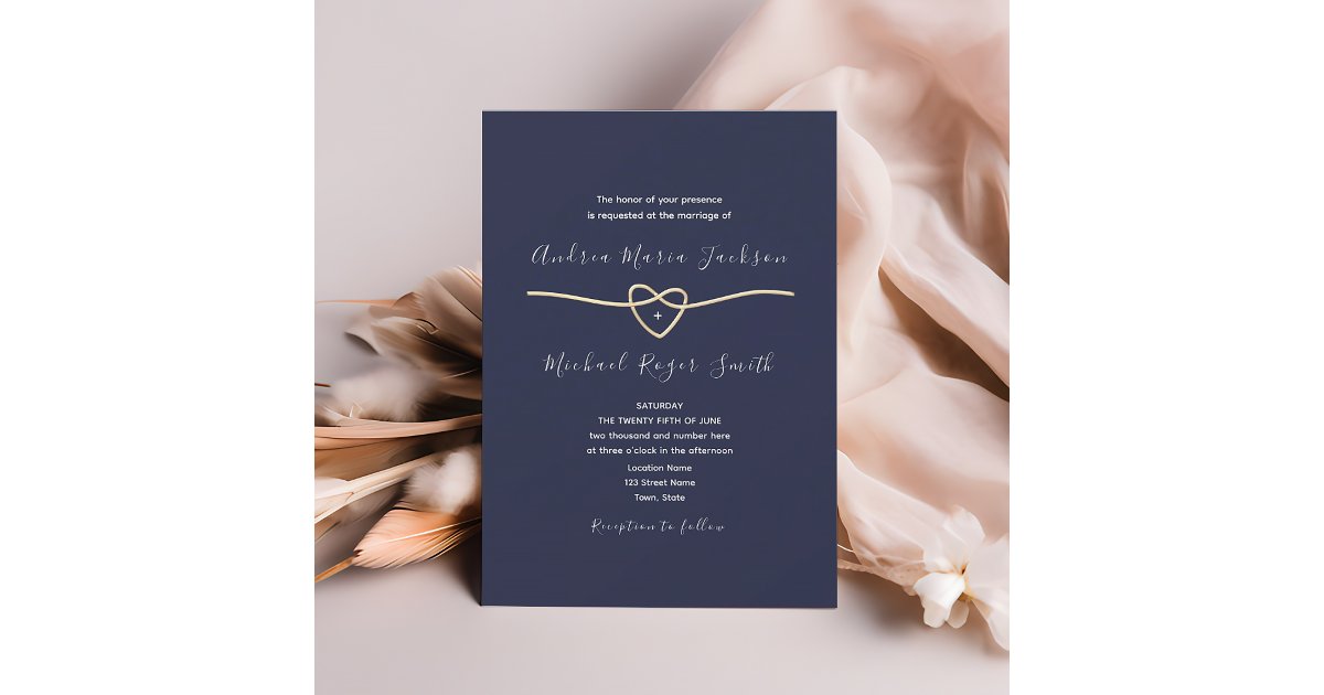 Elegant Navy and Gold Rope Heart Invitation | Zazzle