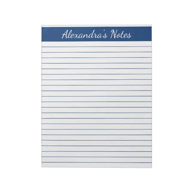 Elegant Navy Blue 8.5x11 Letter Size Personalized Notepad | Zazzle