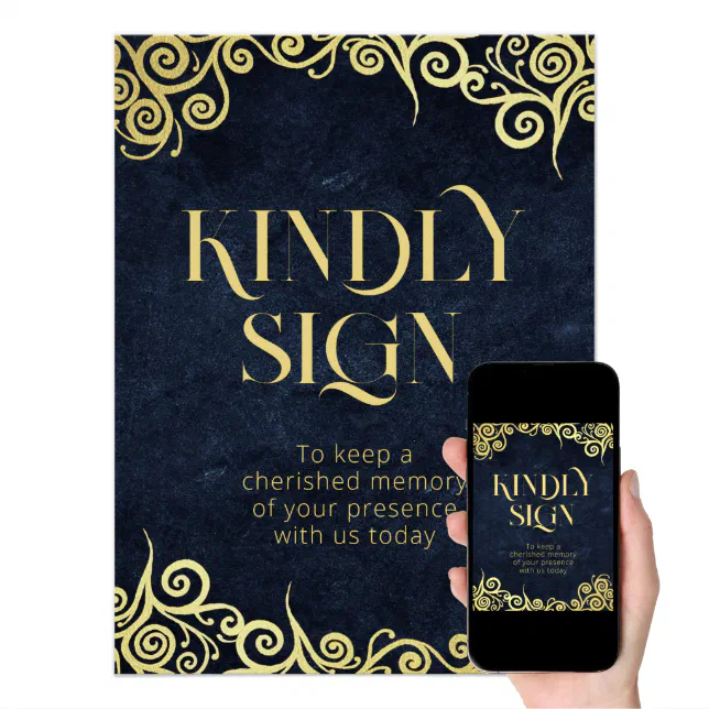 Elegant Navy Blue And Gold Kindly Sign Poster | Zazzle