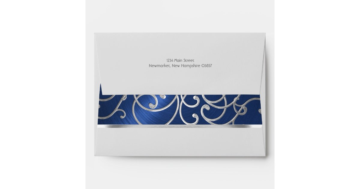 Elegant Navy Blue and Silver Filigree Envelope | Zazzle