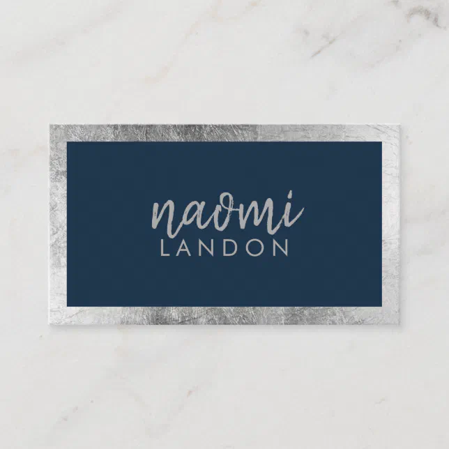 Elegant navy blue and silver modern minimalist business card | Zazzle